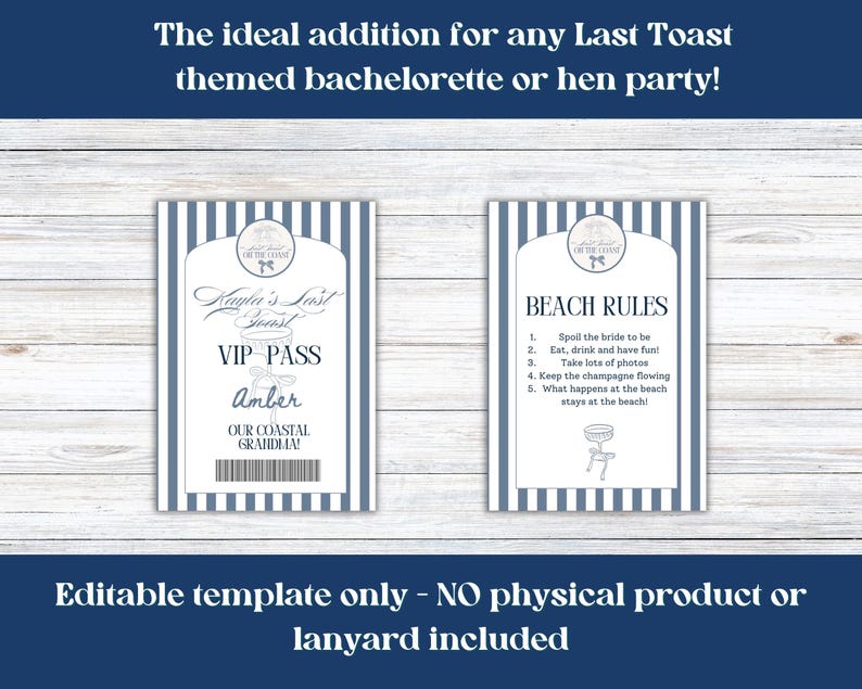 Editable Last Toast on the Coast Bachelorette Party Printable Lanyard ...