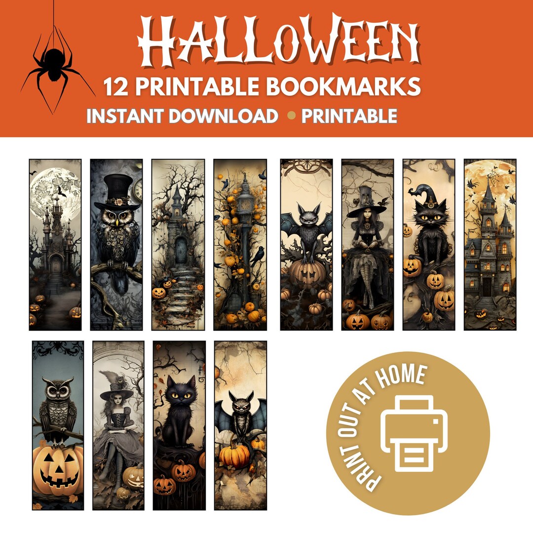 Halloween Printable Bookmarks Set of 12 Vintage Gothic - Etsy
