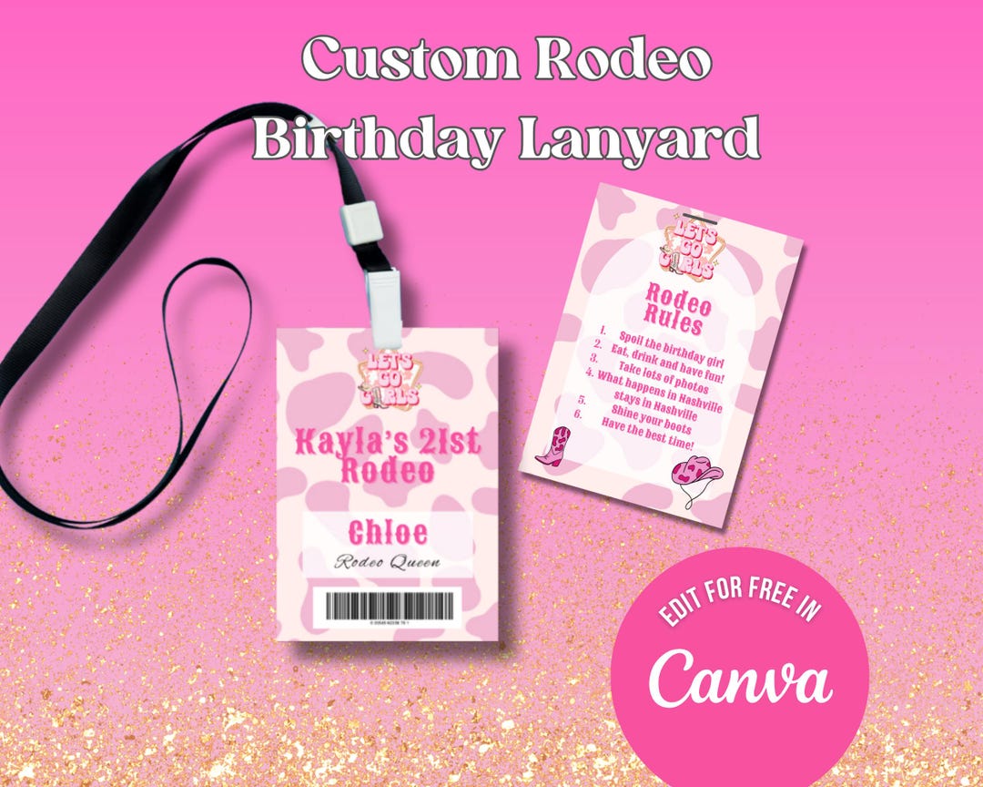 Editable 21st Rodeo Birthday Party Printable Lanyard Canva Template ...