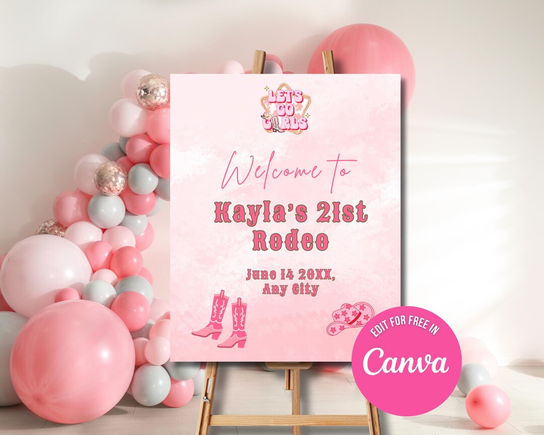 Cowgirl Birthday Party Welcome Signs Editable Canva Template Printable ...