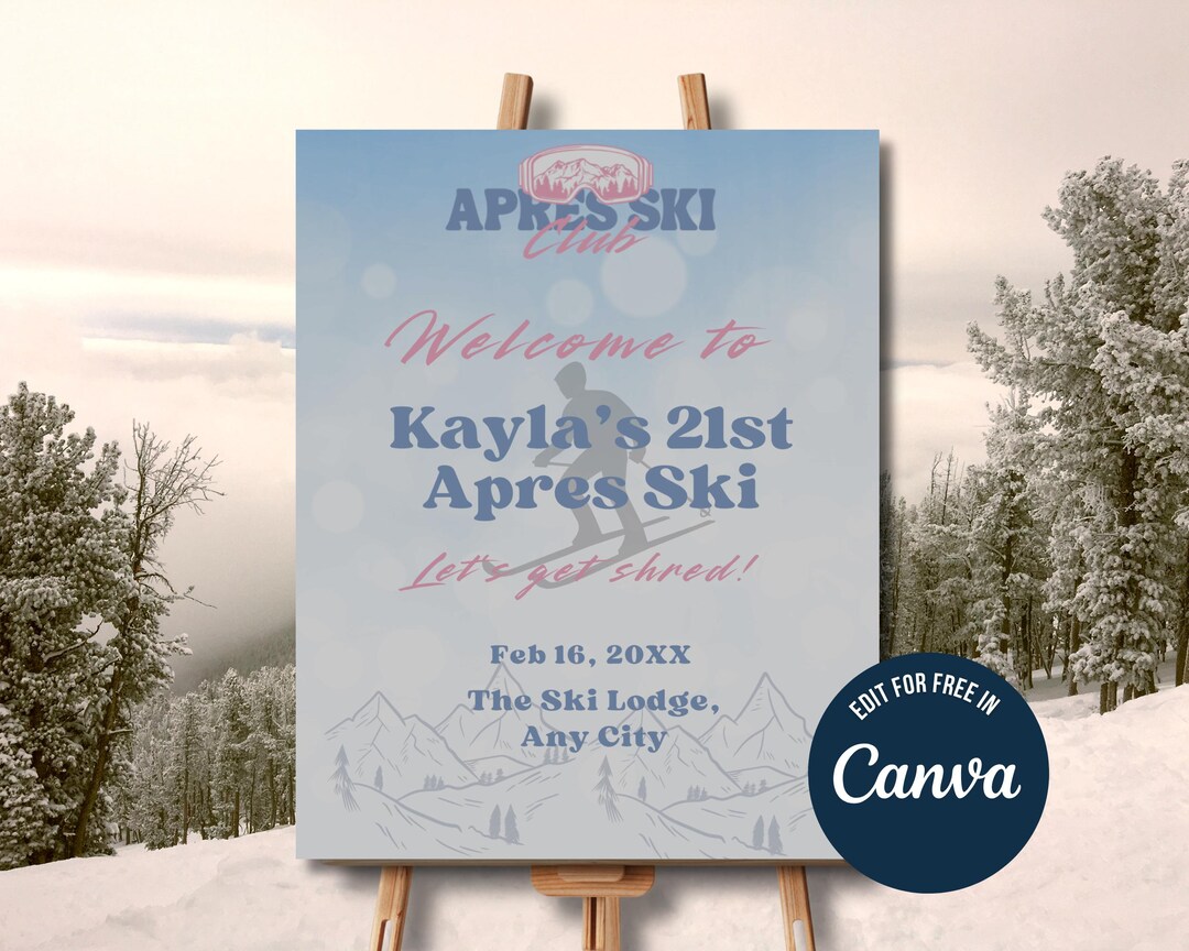 Apres Ski Birthday Party Welcome Signs Editable Canva Template ...