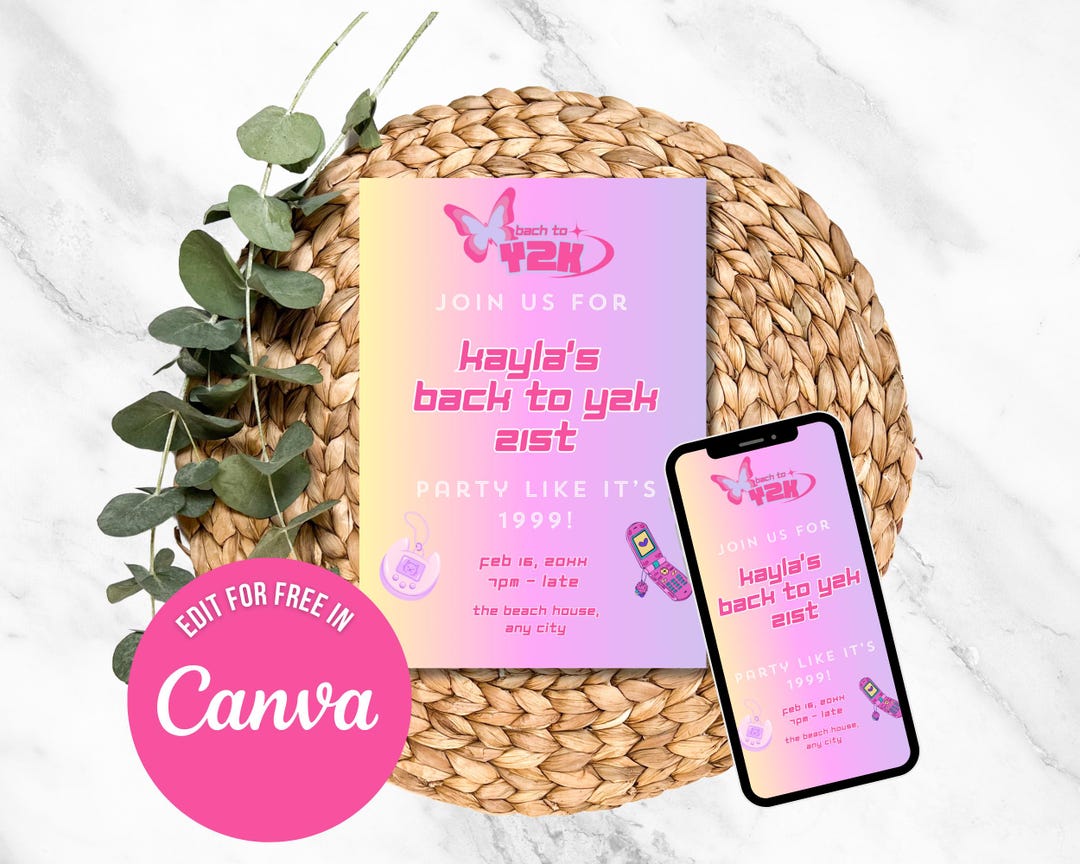 Y2K Party Invitation Editable Canva Template Printable 2000s Party ...