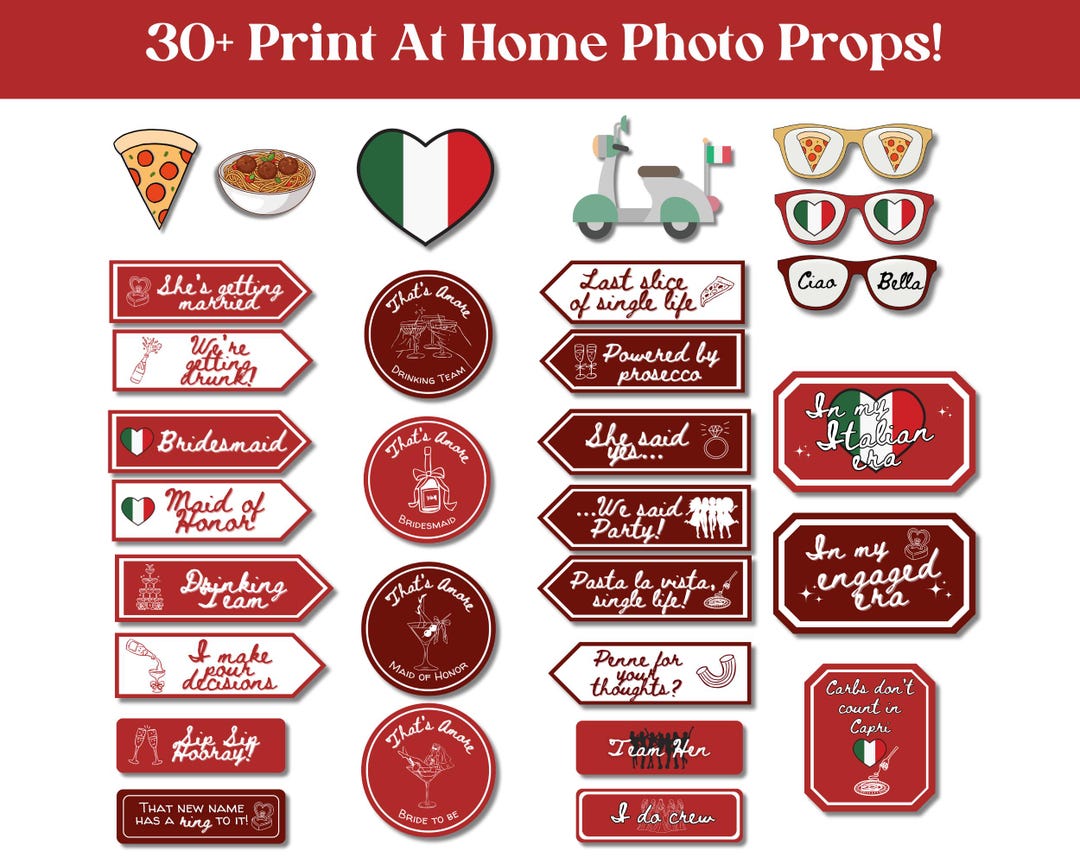 That's Amore Bachelorette Italian Hen Party 30 Photo Props Print at ...