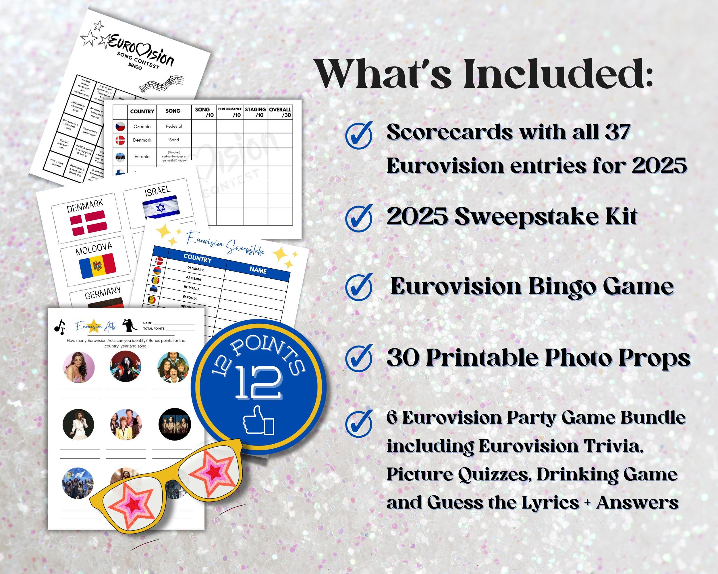 Eurovision Party Games Bundle 2025 Eurovision Sweepstake Trivia Bingo ...
