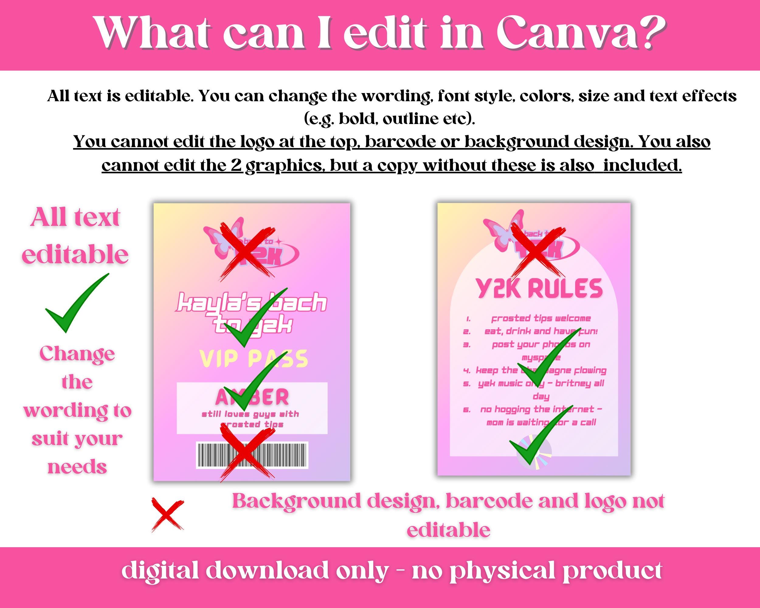 Editable Y2k 2000s 21st Birthday Party Printable VIP Pass Lanyard Edit ...