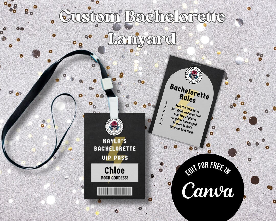 Editable Bride or Die Gothic Bachelorette Party Printable Lanyard ...