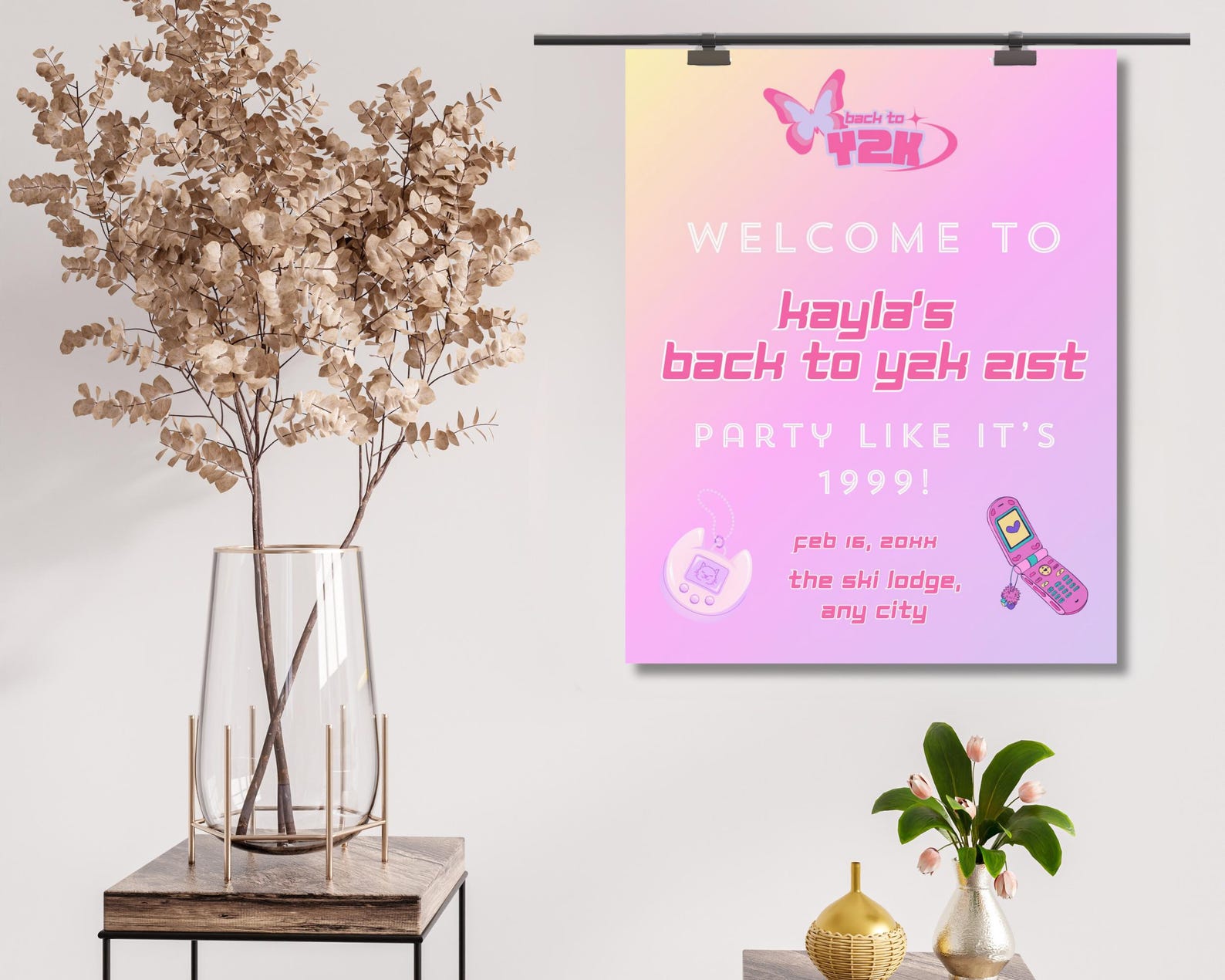 Y2k Birthday Party Welcome Signs Editable Canva Template Printable 21st ...
