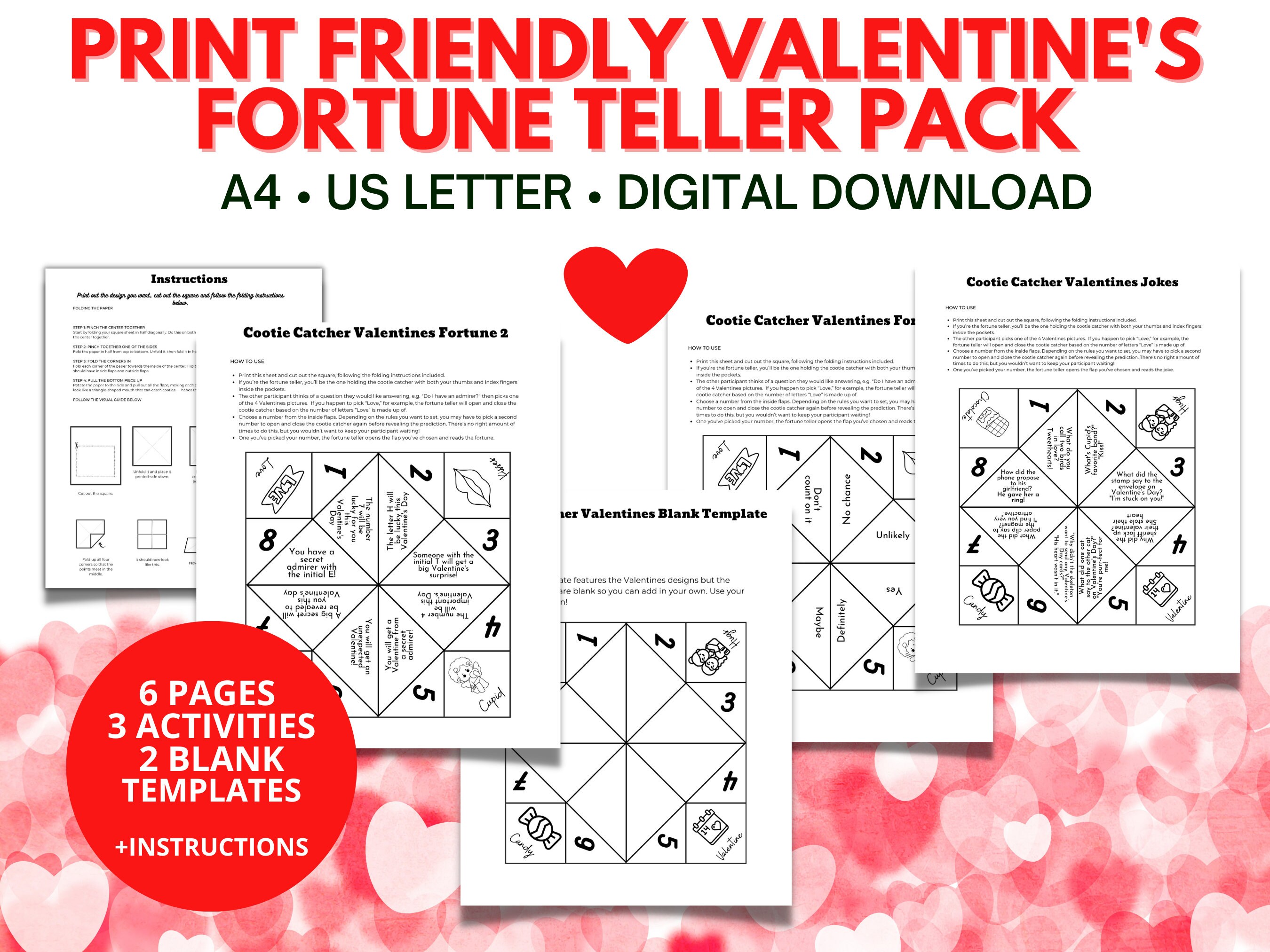 Valentine's Day Cootie Catcher Fortune Teller | Print Friendly | Black ...