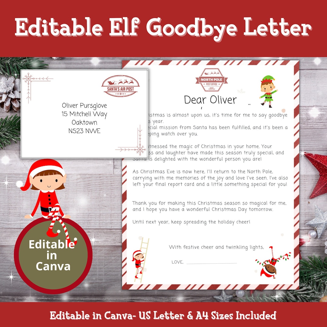 Editable Christmas Elf Goodbye Letter, Christmas Elf Departure, Going ...