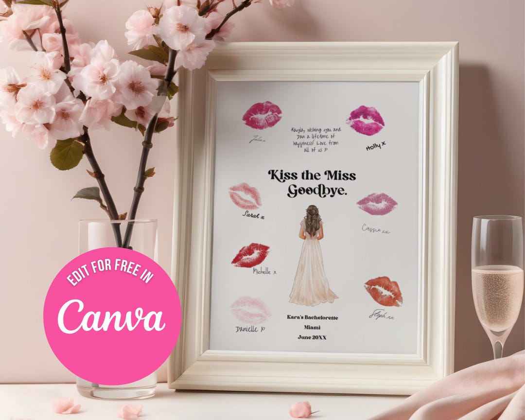 Kiss the Miss Goodbye Editable Bachelorette Hen Party Keepsake ...