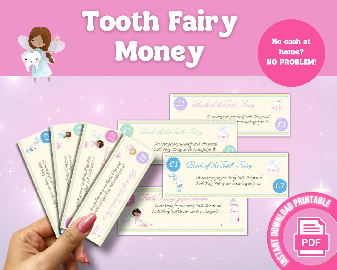 Tooth Fairy Printable Money Gift Certificate Coupon Voucher Cashless ...