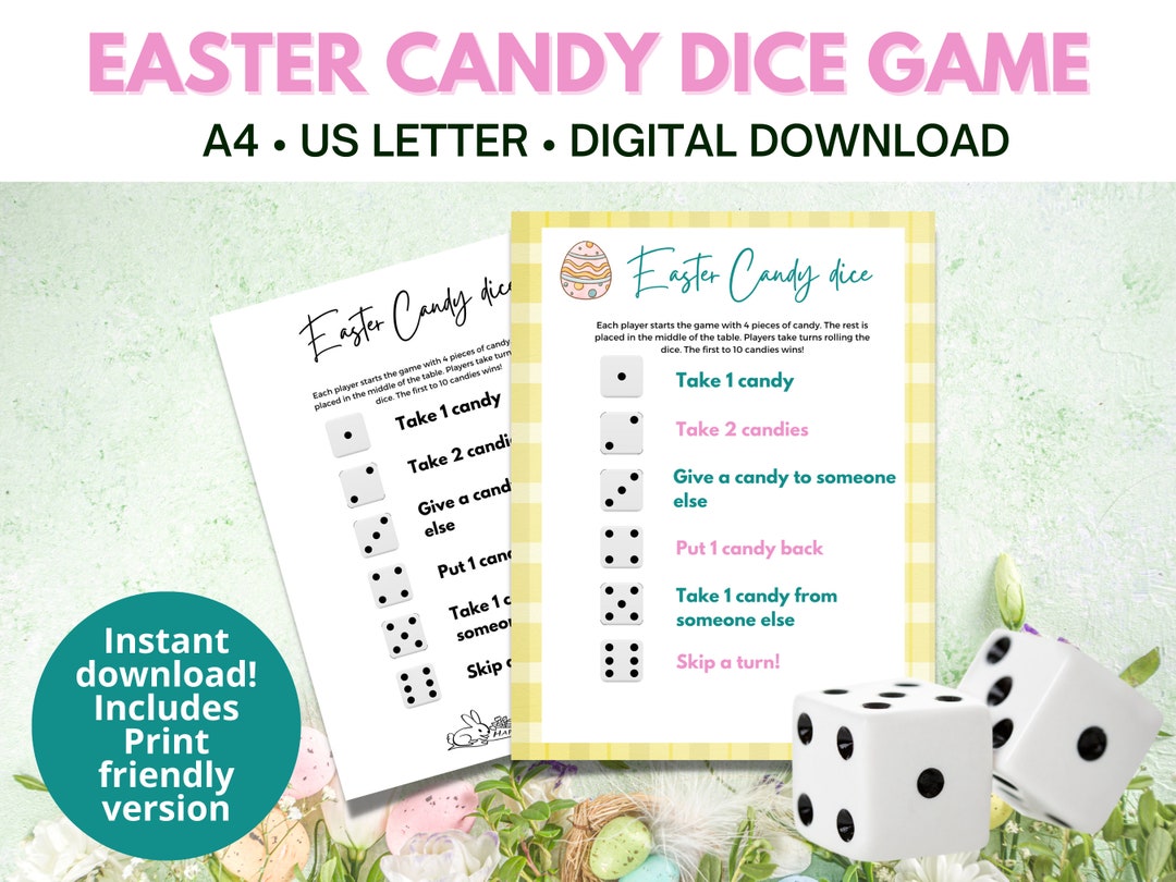 Easter Candy Dice Game Printable Easter Game Kids Activity Classroom ...