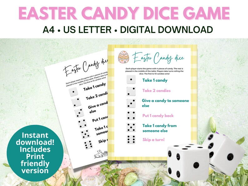 Easter Candy Dice Game Printable Easter Game Kids Activity Classroom ...
