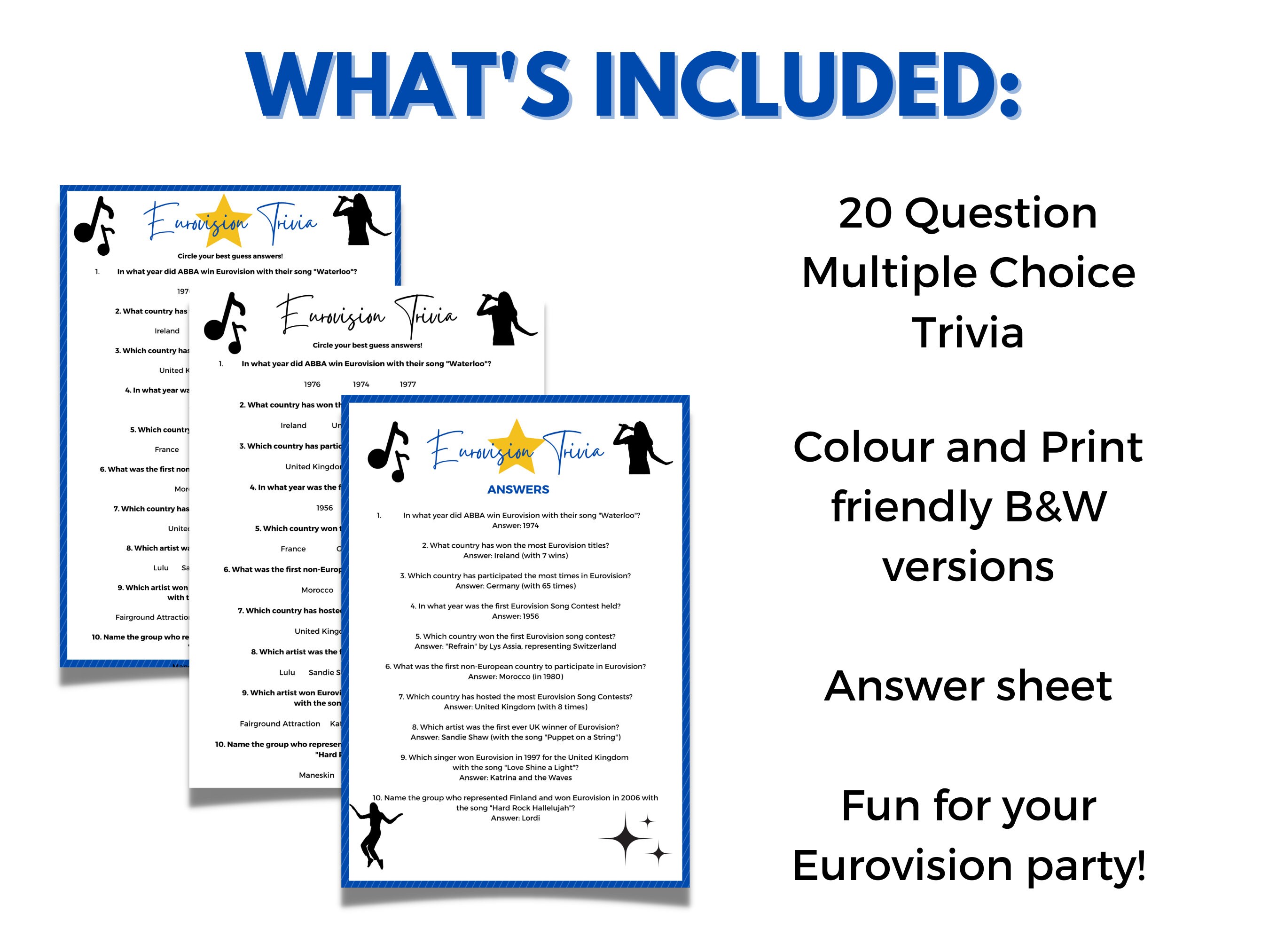 Eurovision Song Contest Trivia Game 20 Questions Multiple Choice Answer ...