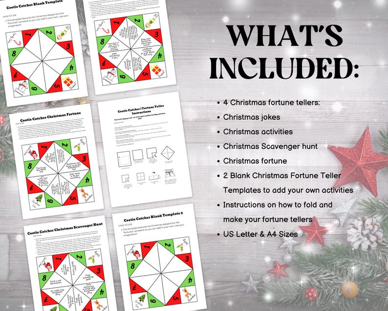 Fortune Teller Cootie Catcher Chatterbox Christmas Themed - Jokes ...