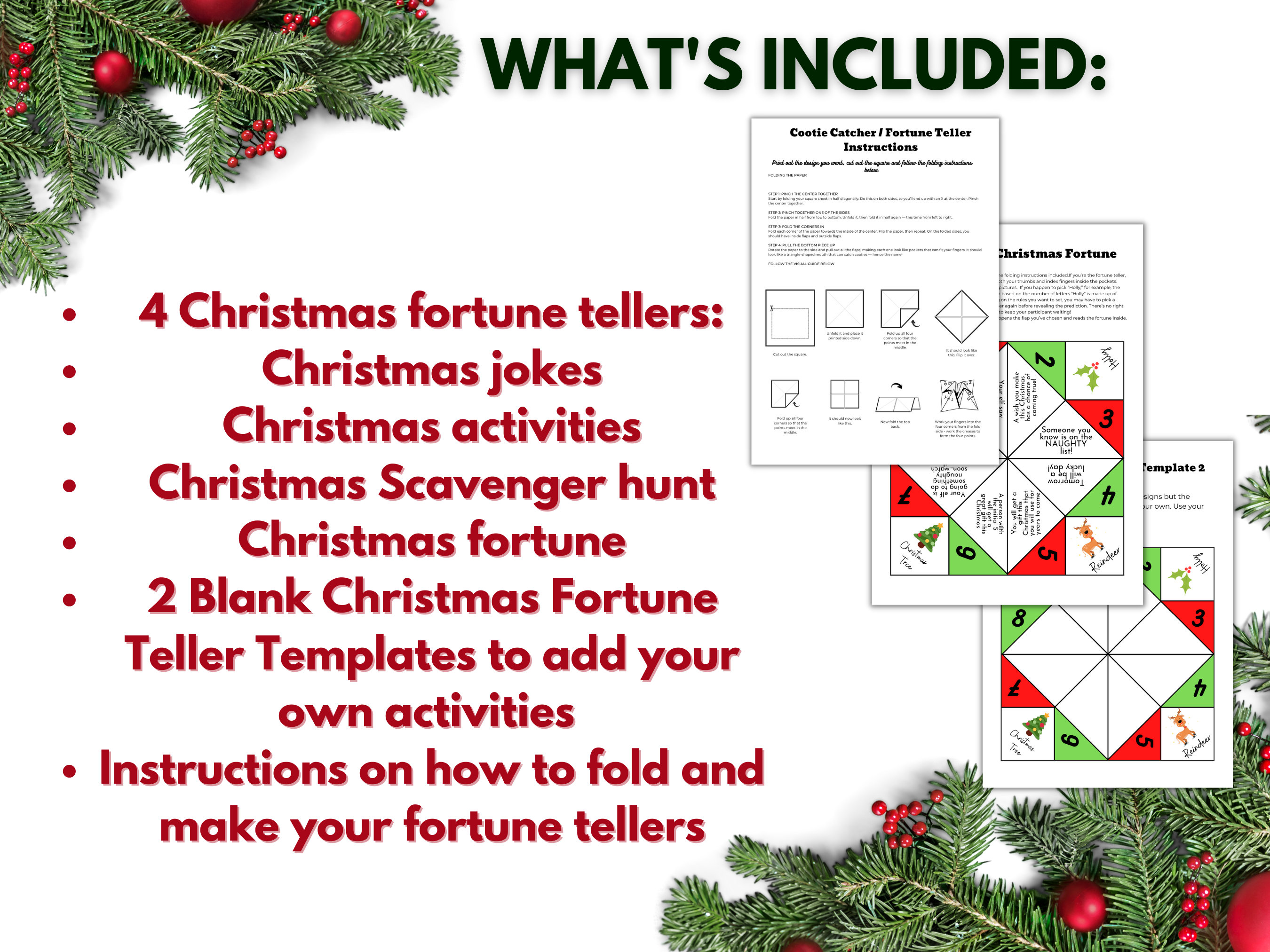 Fortune Teller Cootie Catcher Chatterbox Christmas Themed - Jokes ...