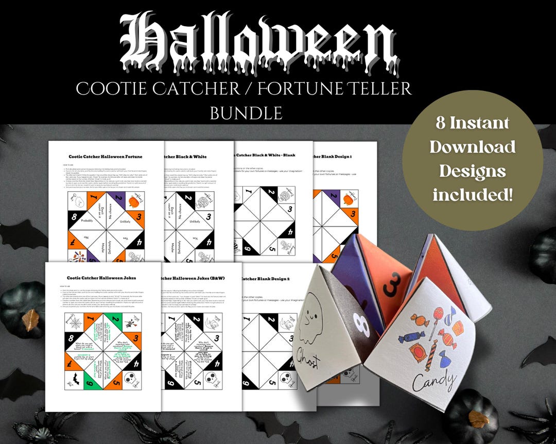 Halloween Cootie Catcher Bundle: Fortune Teller Game, Jokes, Blank ...