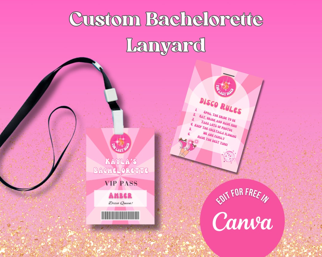 Editable Last Disco Bachelorette Party Printable Lanyard Canva Template ...