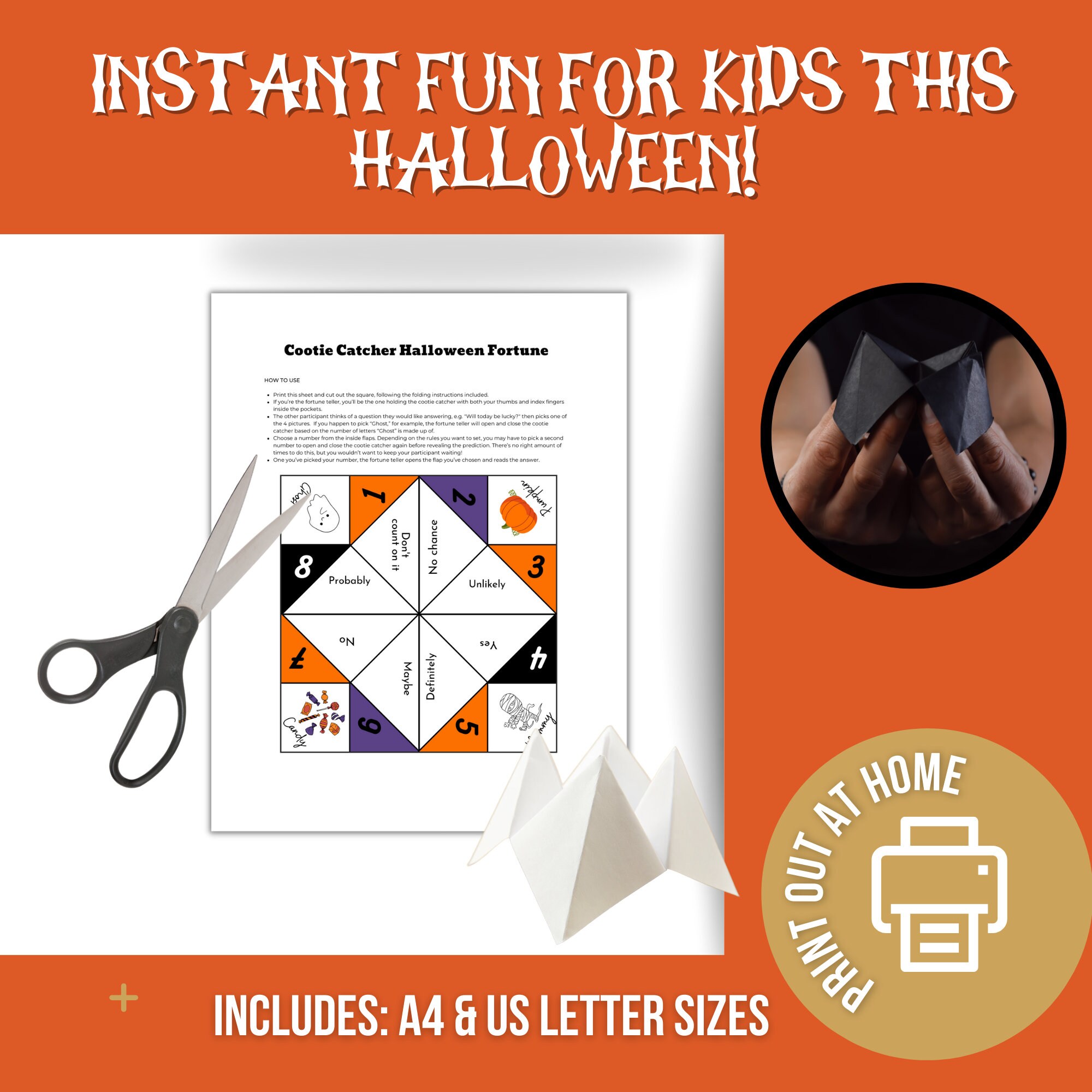 Halloween Cootie Catcher Fortune Teller Bundle Paper Folding Game ...