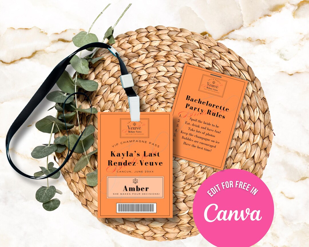 Editable Last Rendez Veuve Bachelorette Party Printable Lanyard Canva ...