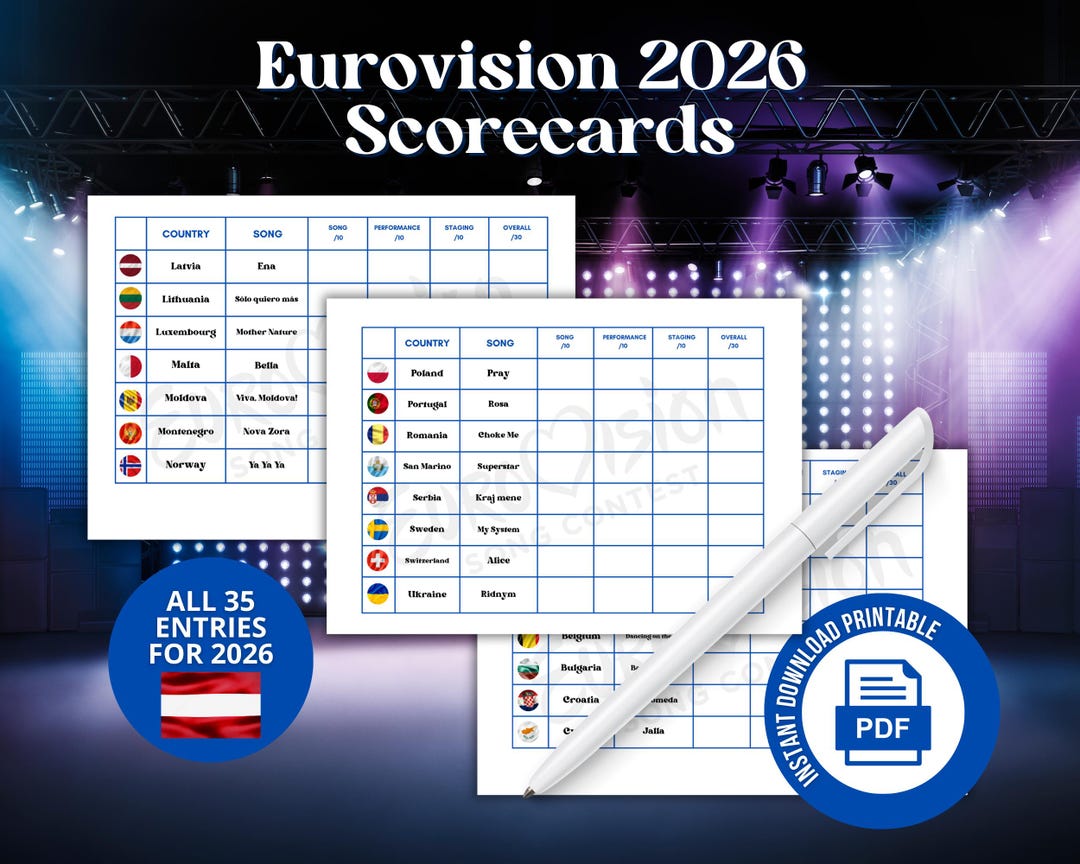 Eurovision Song Contest Scorecards 2026 | All 35 Entries | Song Titles ...