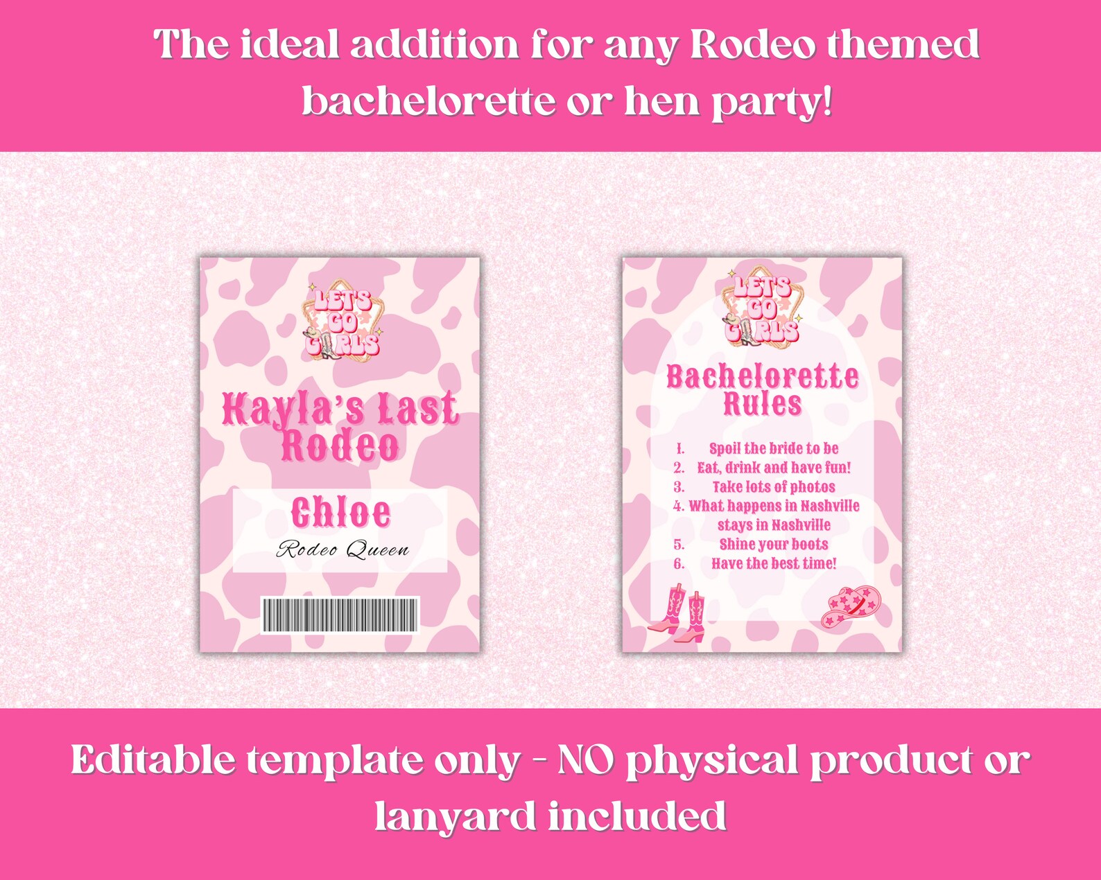 Editable Last Rodeo Bachelorette Party Printable Lanyard Canva Template ...