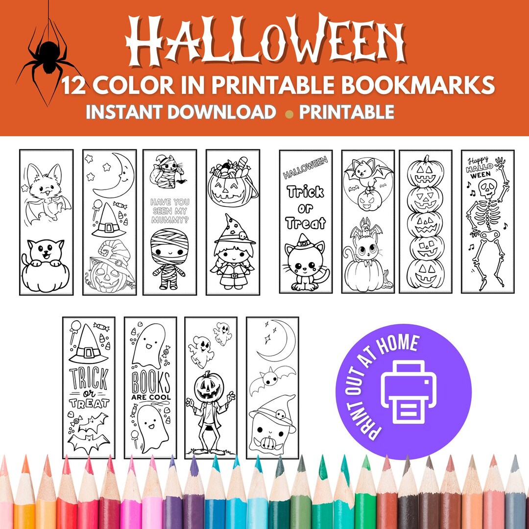 Halloween Bookmarks for Kids Color in Designs Classroom Activity Set of ...