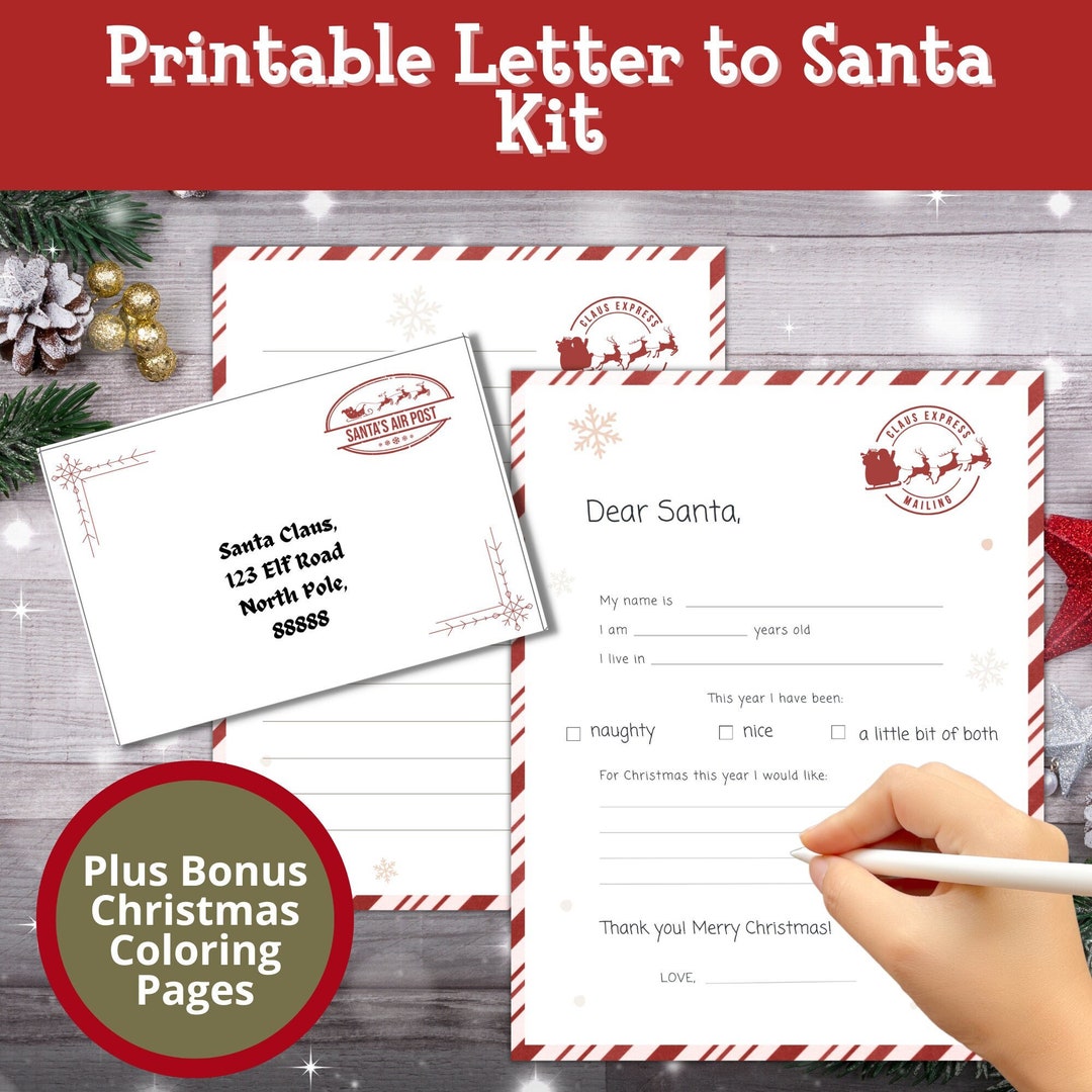 Printable Letter to Santa Kit, Dear Santa Letter Template Plus Envelope ...