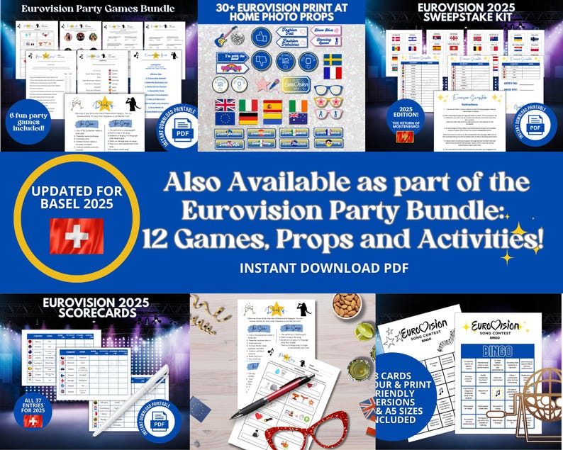 Eurovision Song Contest Basel 2025 Sweepstake Kit | Printable Party ...
