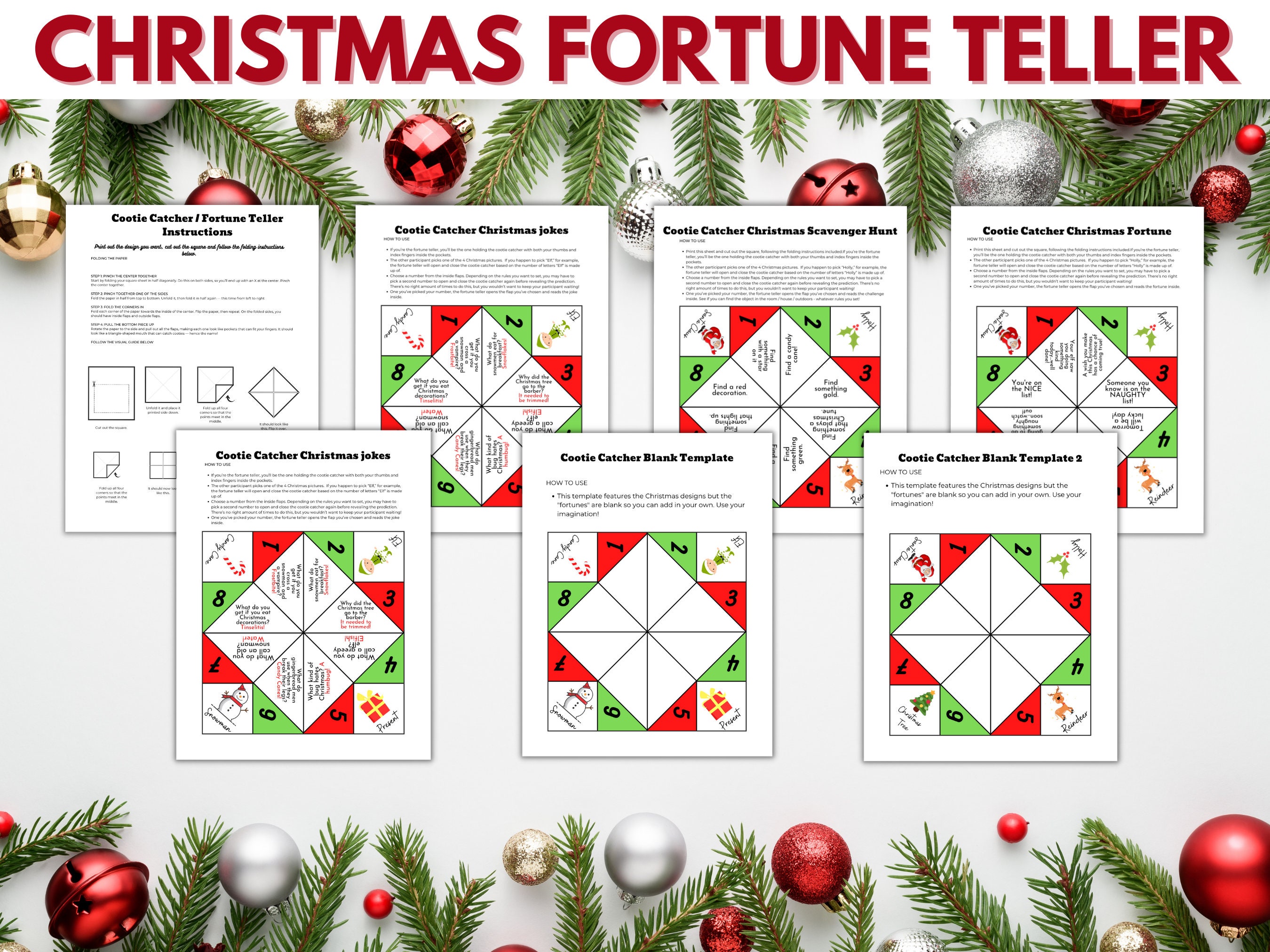Fortune Teller Cootie Catcher Chatterbox Christmas Themed - Jokes ...