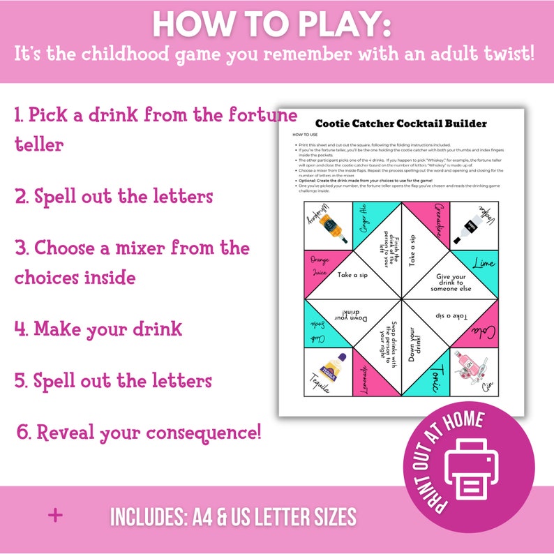 Adult Drinking Game Fortune Teller Cootie Catcher Chatterbox INSTANT ...