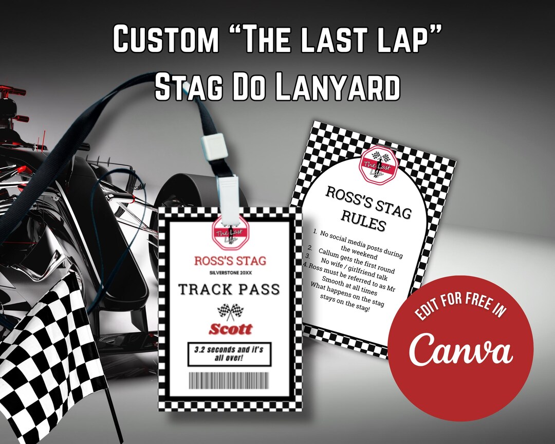 F1 Nascar Track Pass Stag Do Lanyard: Racing Bachelor Party (canva ...
