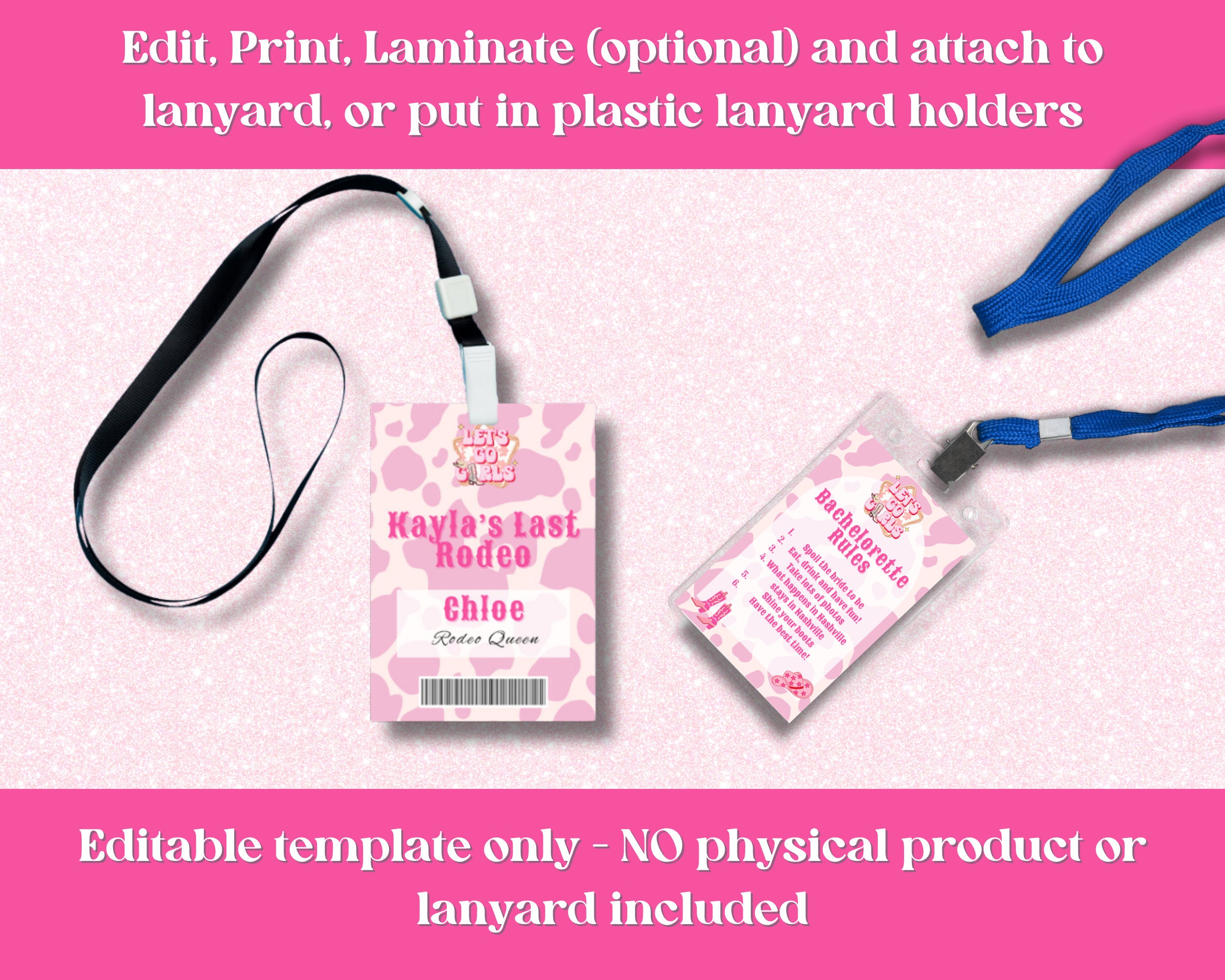Editable Last Rodeo Bachelorette Party Printable Lanyard Canva Template ...