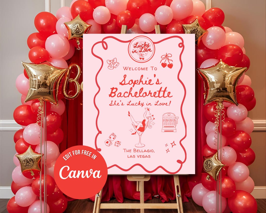 Lucky in Love Vegas Hen Party Bachelorette Welcome Signs Editable Canva ...