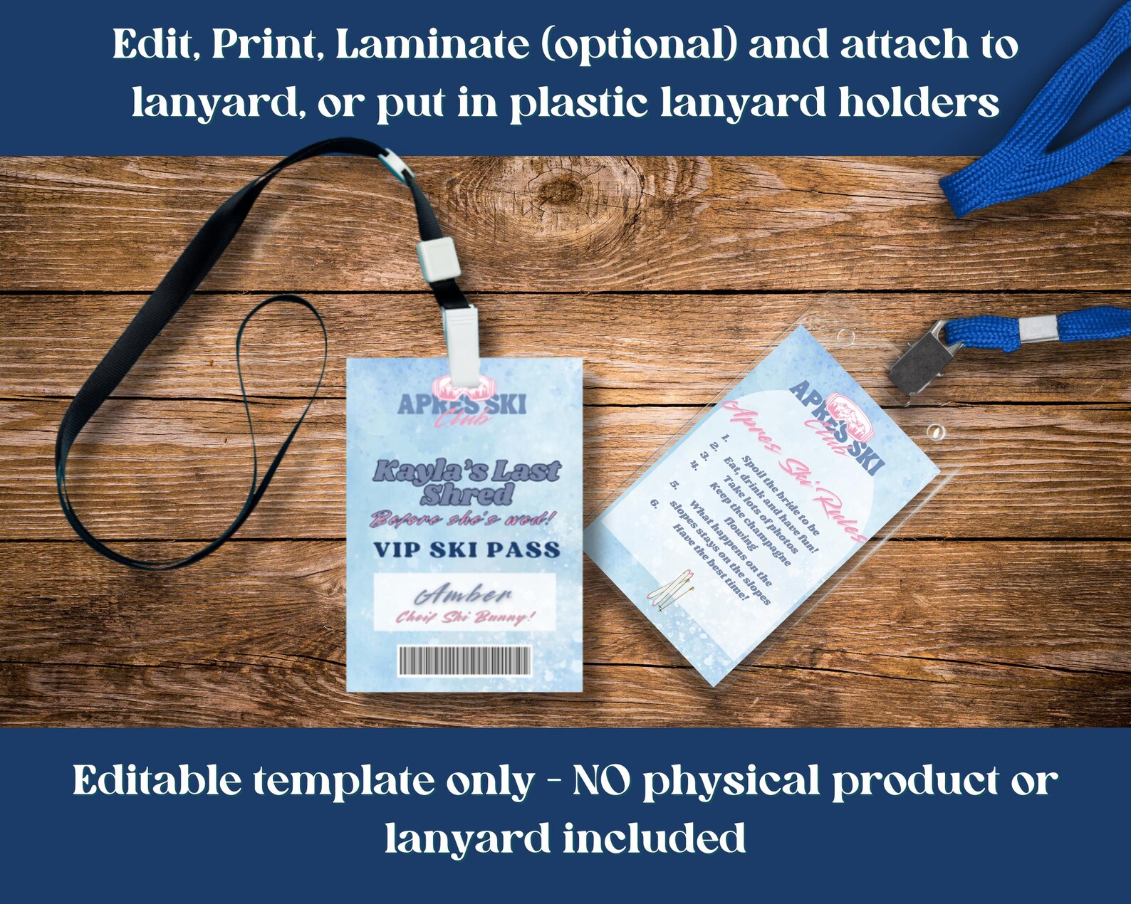 Editable Ski Pass Apres Ski Bachelorette Party Printable Lanyard Canva ...