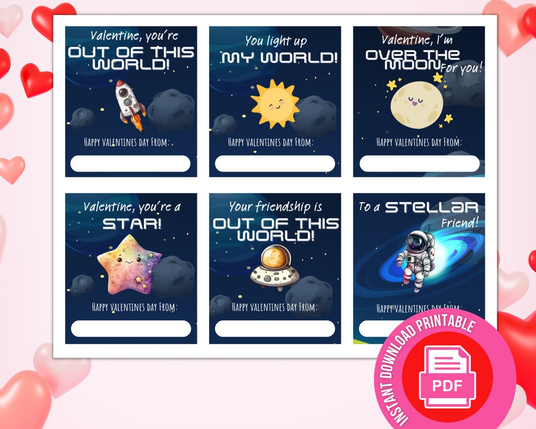 Printable Space Valentine Cards for Kids, School Valentines, Boys ...