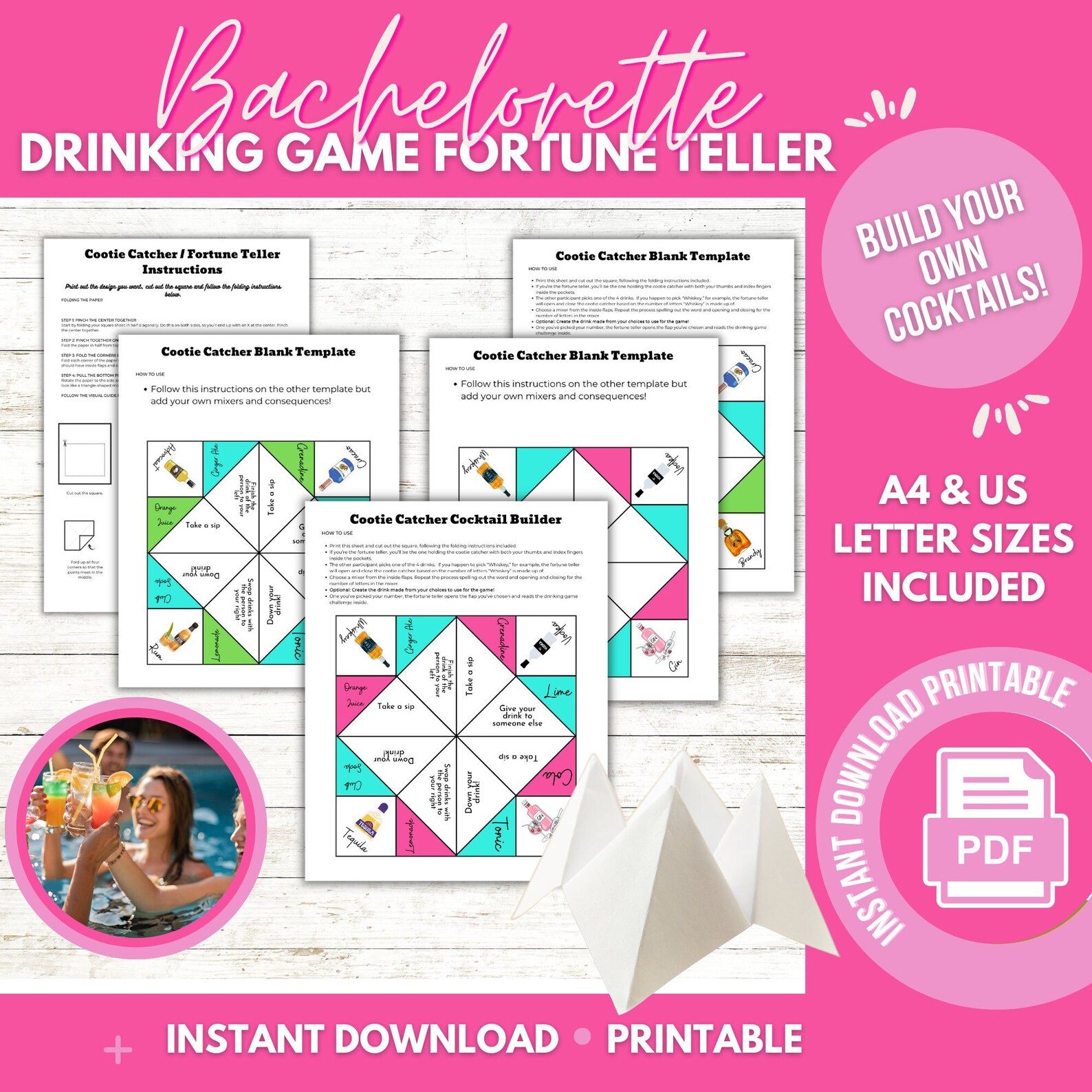Bachelorette Cocktail Builder Fortune Teller Cootie Catcher Chatterbox ...