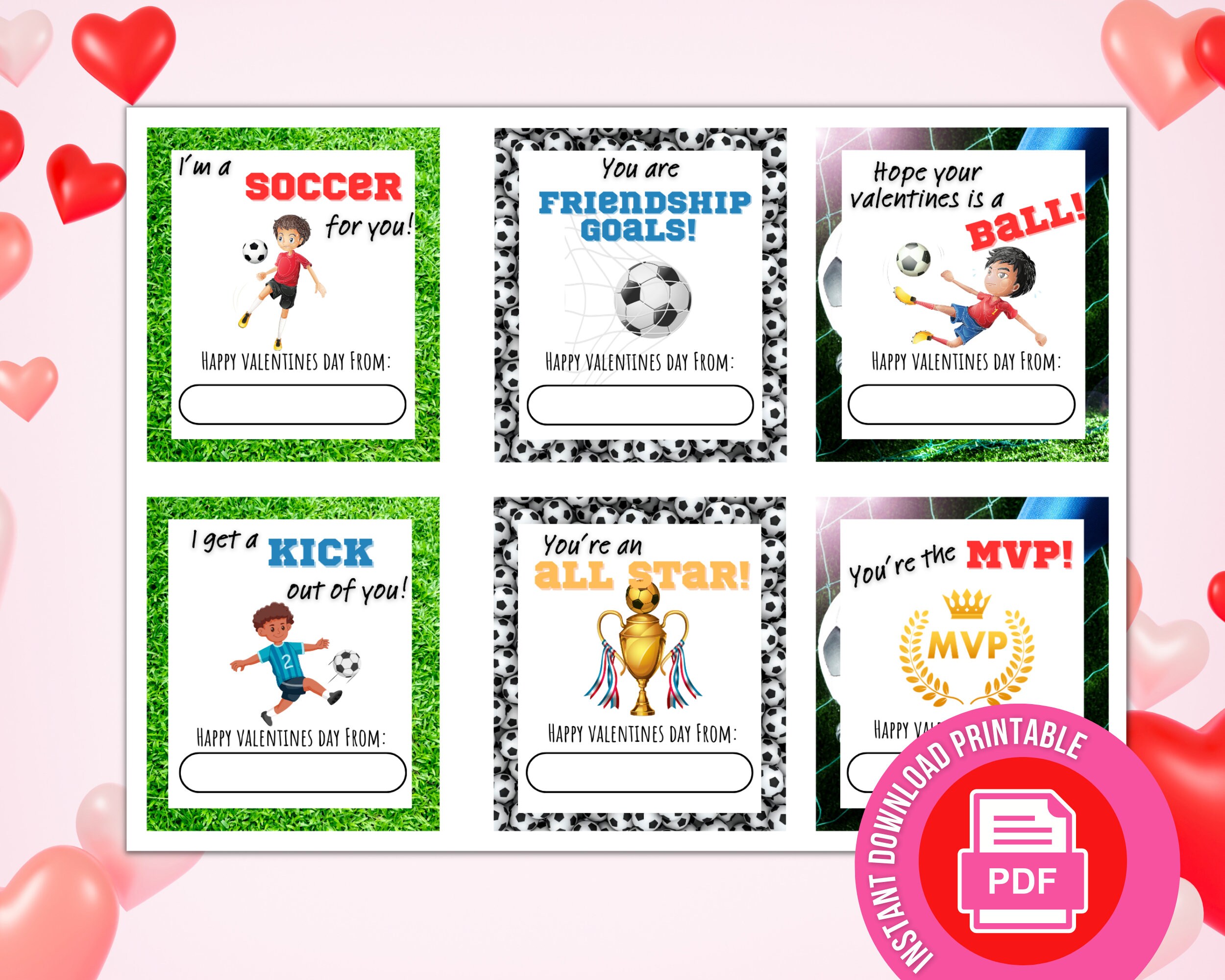Printable Soccer Valentine Cards for Kids, School Valentines, Sports ...