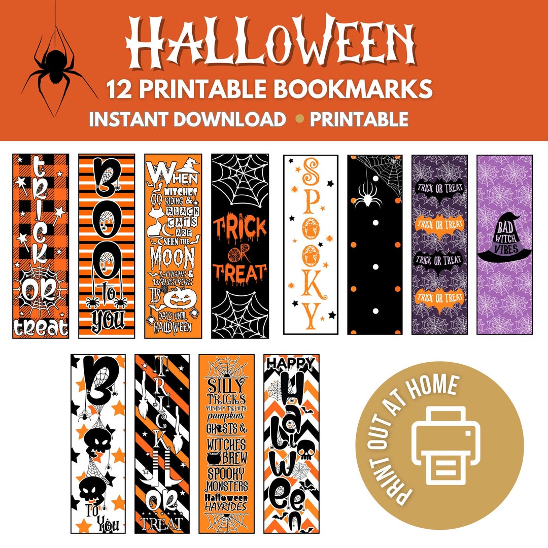 Halloween Bookmarks Printable Set of 12 Party Favor Instant Download ...