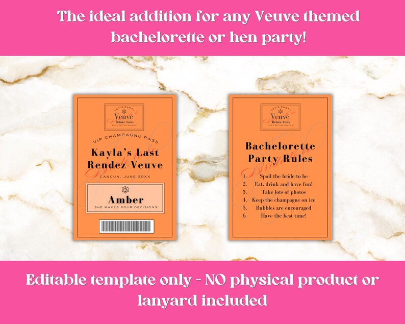 Editable Last Rendez Veuve Bachelorette Party Printable Lanyard Canva ...
