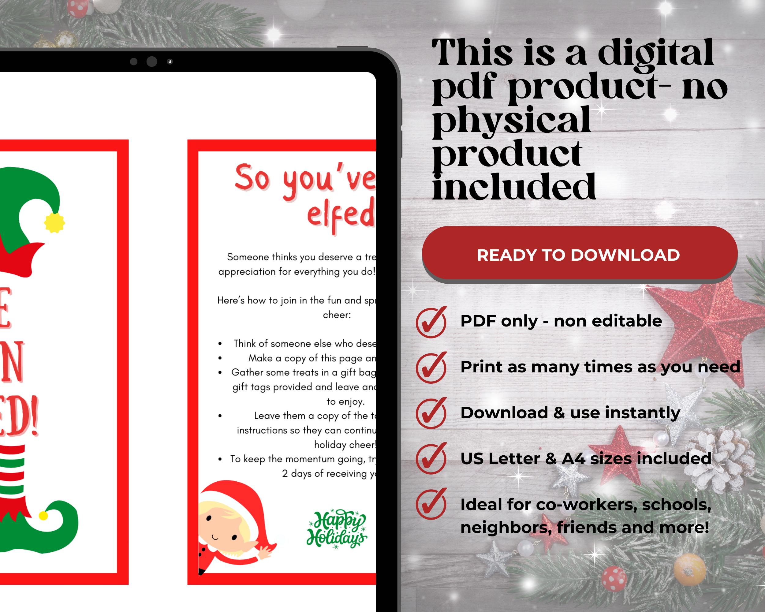 You've Been Elfed Christmas Printable Gift Tags, Teacher Appreciation ...
