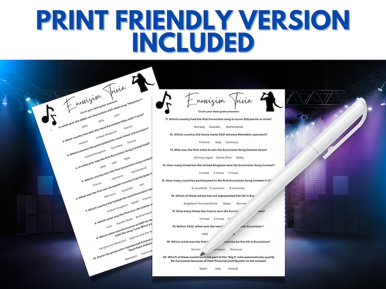 Eurovision Song Contest Trivia Game 20 Questions Multiple Choice Answer ...