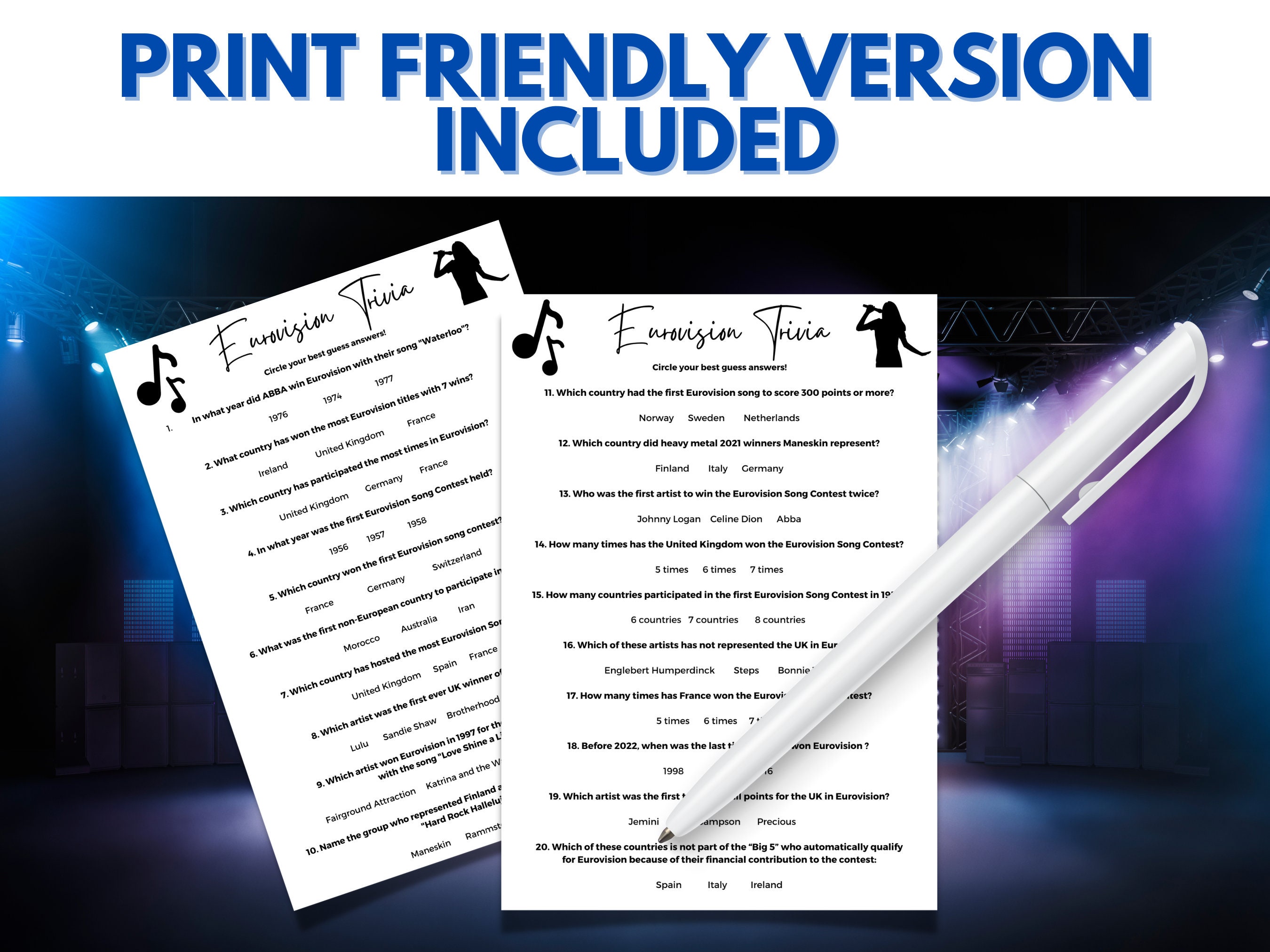 Eurovision Song Contest Trivia Game 20 Questions Multiple Choice Answer ...