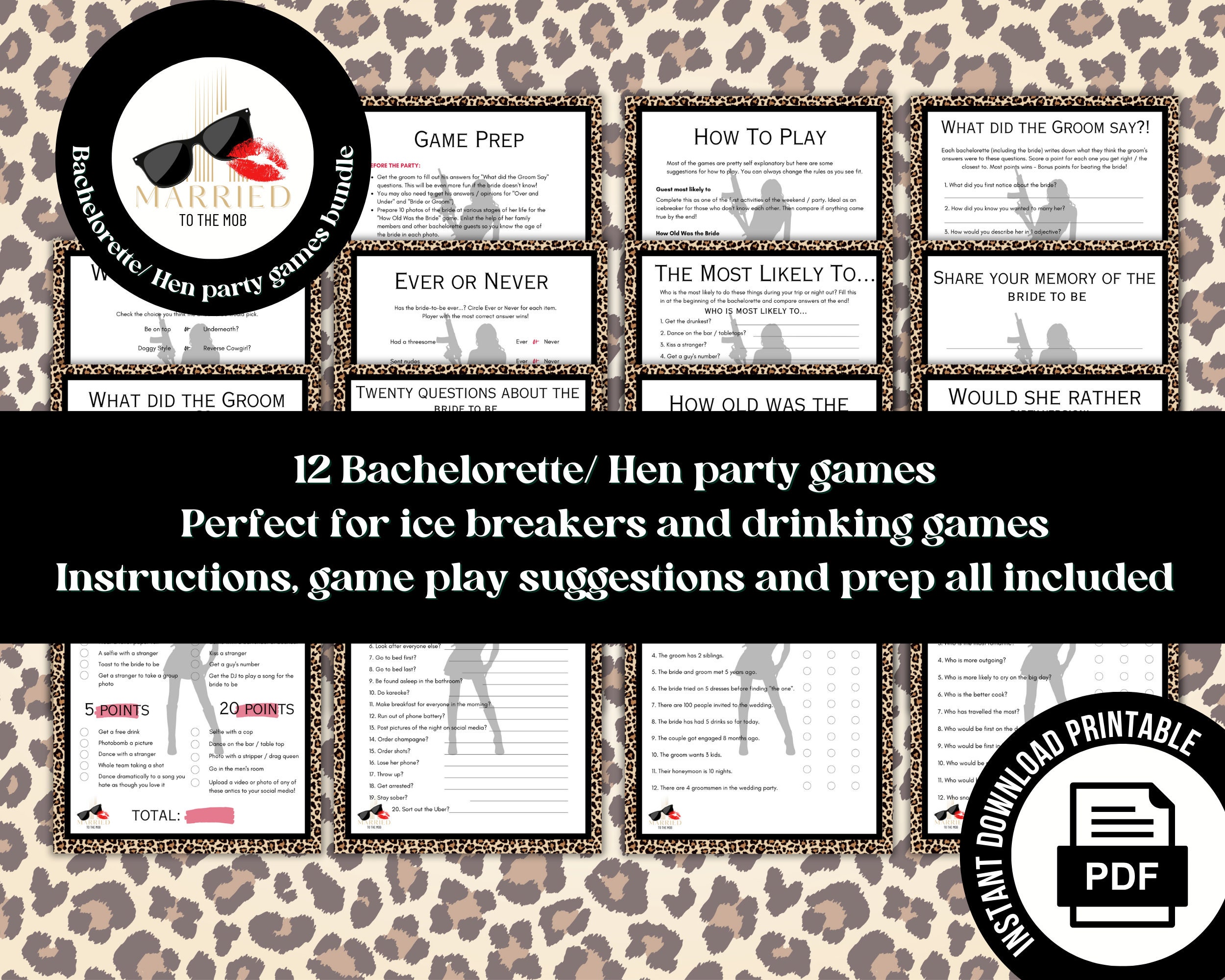 Editable Mob Wife Bachelorette Games Bundle Mobster Hen Party Clean ...