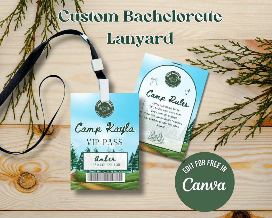 Editable Camp Bachelorette Party Printable Lanyard Canva Template ...