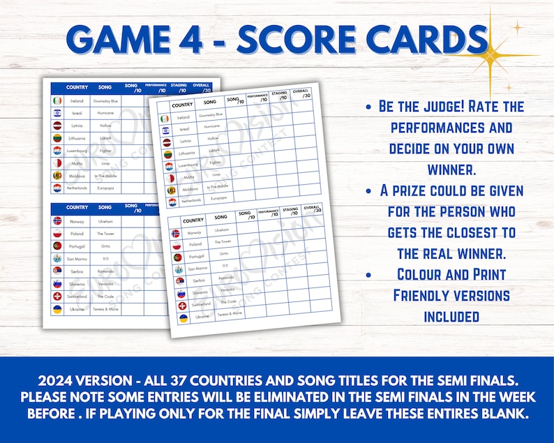 Eurovision Party Games Bundle 2024 Eurovision Sweepstake Trivia Bingo ...