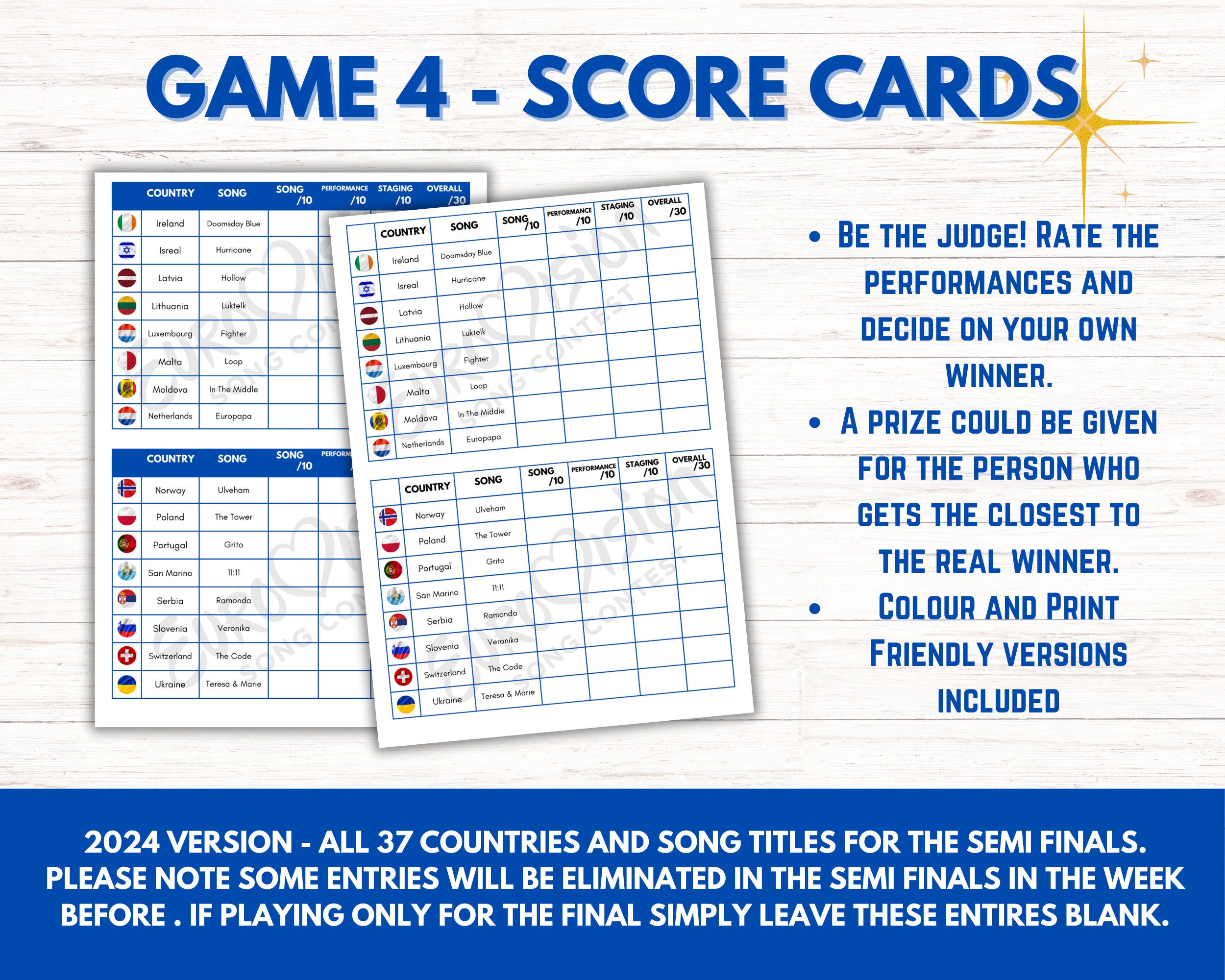 Eurovision Party Games Bundle 2024 Eurovision Sweepstake Trivia Bingo ...