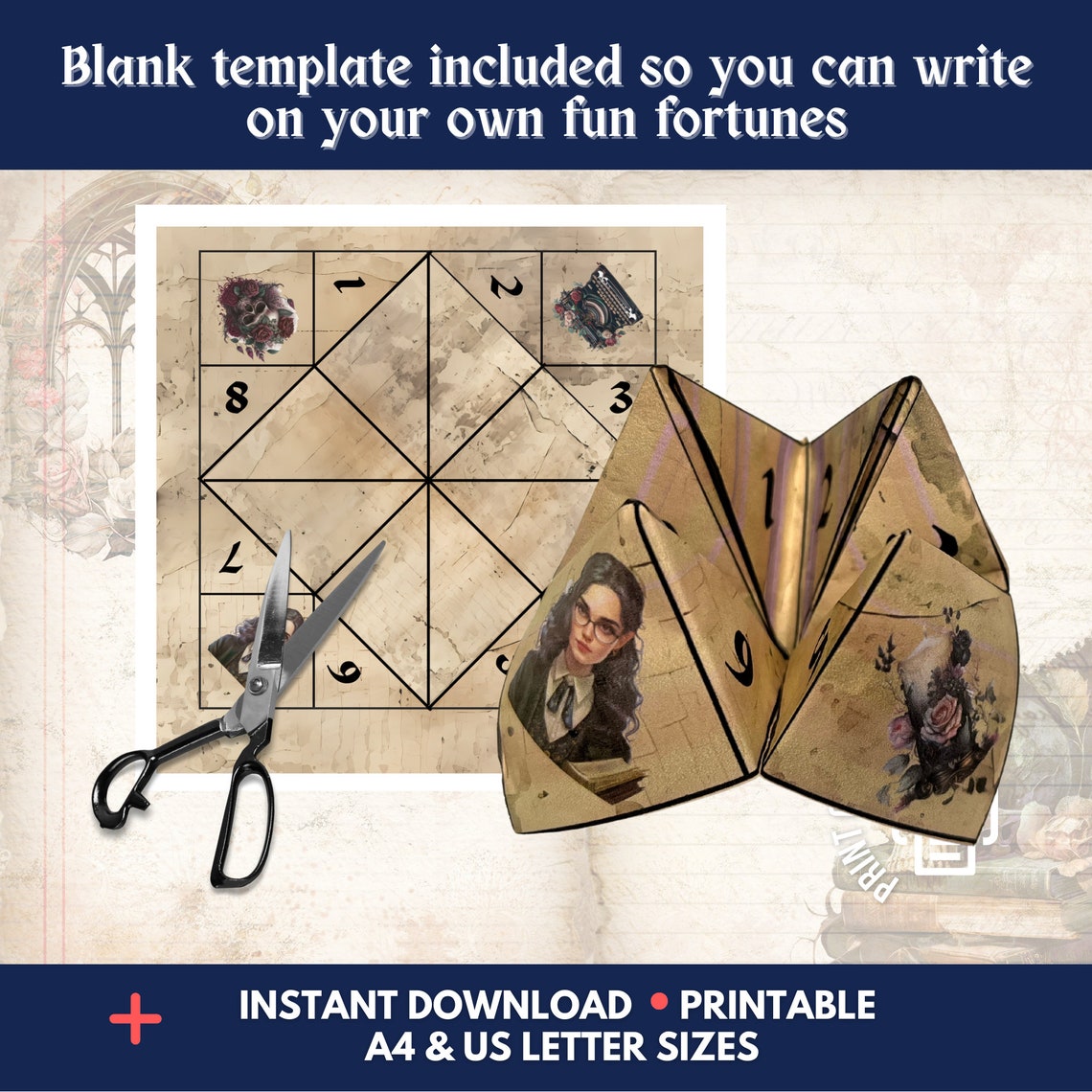 Cootie Catcher Fortune Teller Chatterbox Gothic Dark Academia Halloween ...