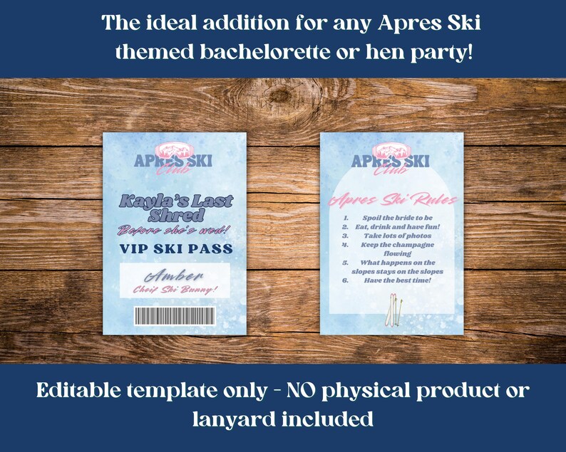 Editable Ski Pass Apres Ski Bachelorette Party Printable Lanyard Canva ...