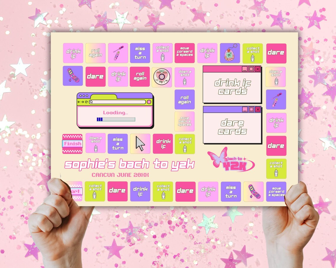 Y2K Bachelorette Party Board Game: Funny Drinking Game (canva Template ...